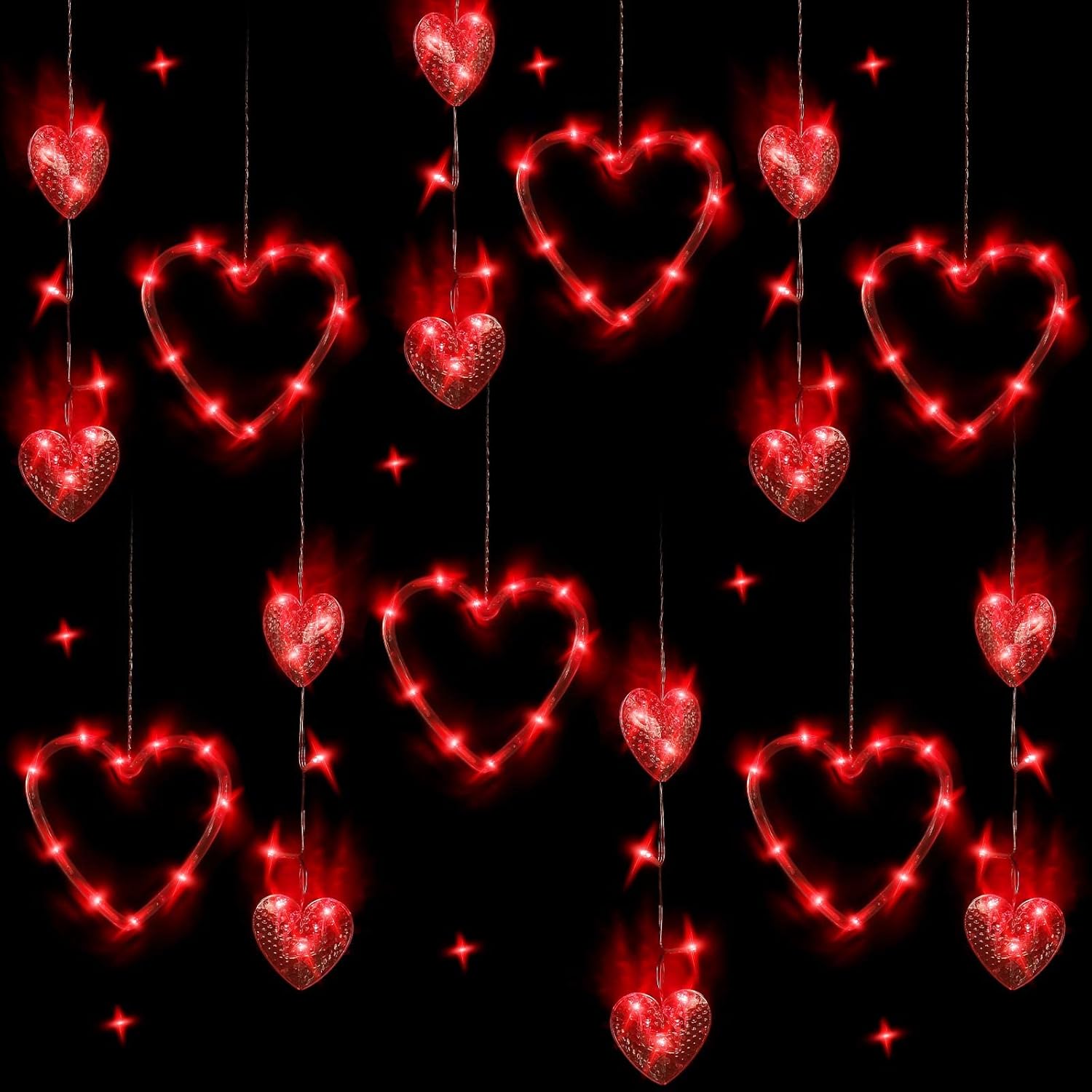 Amazon.com: Amylove 12 Pcs Valentines Day Decor Lights Red Heart Lights ...
