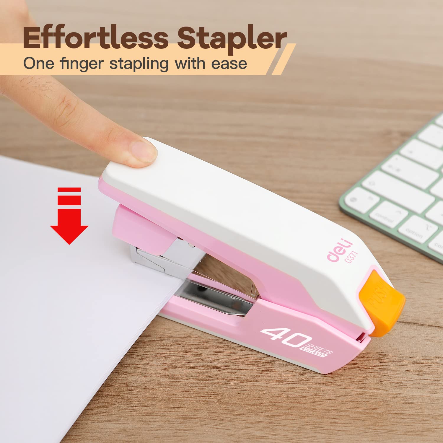 Snapklik.com : Deli Effortless Pink Desktop Stapler, 40 Sheet Capacity ...