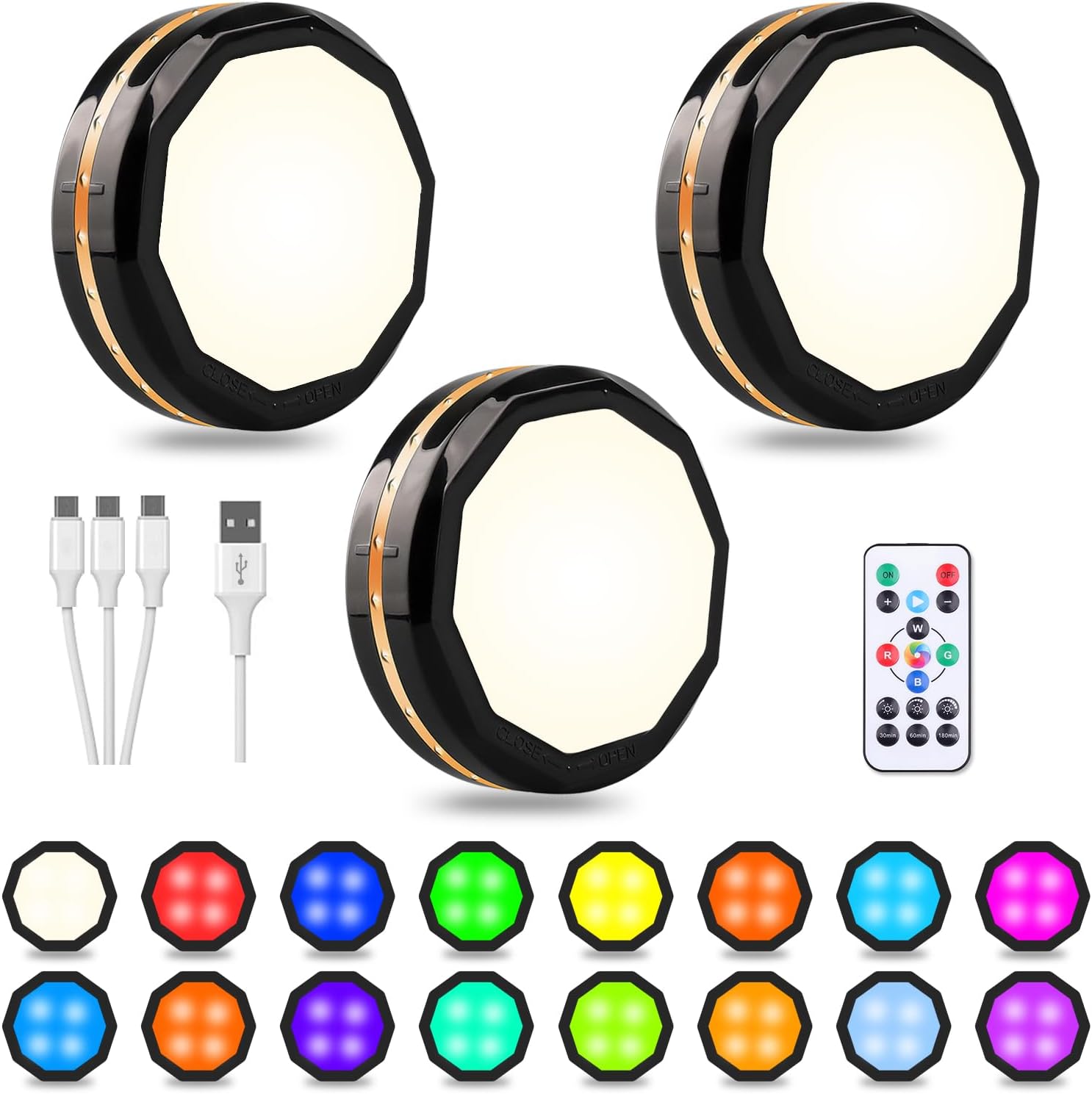 LEASTYLE Puck Lights with Remote,16 Colors Rechargeable Under Cabinet ...
