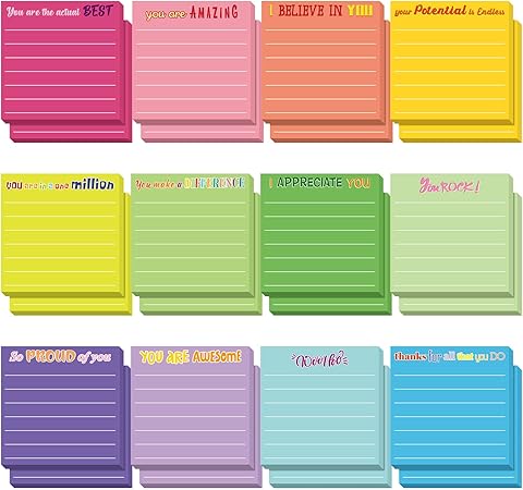 Yinder 24 Pcs Inspirational Sticky Notes with Lines Cute Motivational ...