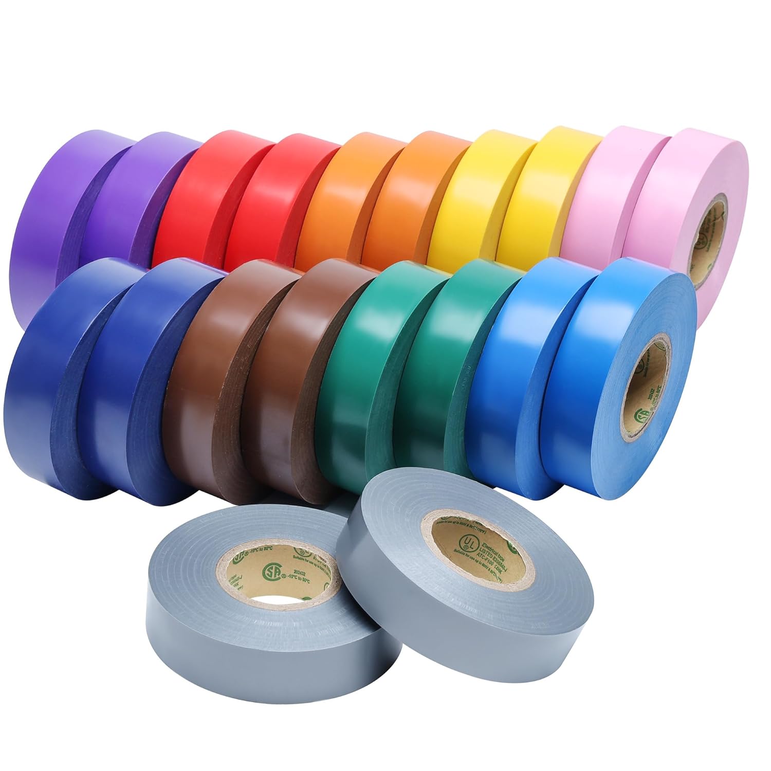 Lichamp 20 Pack Colored Electrical Tape Waterproof, 3/4 in x 66ft ...