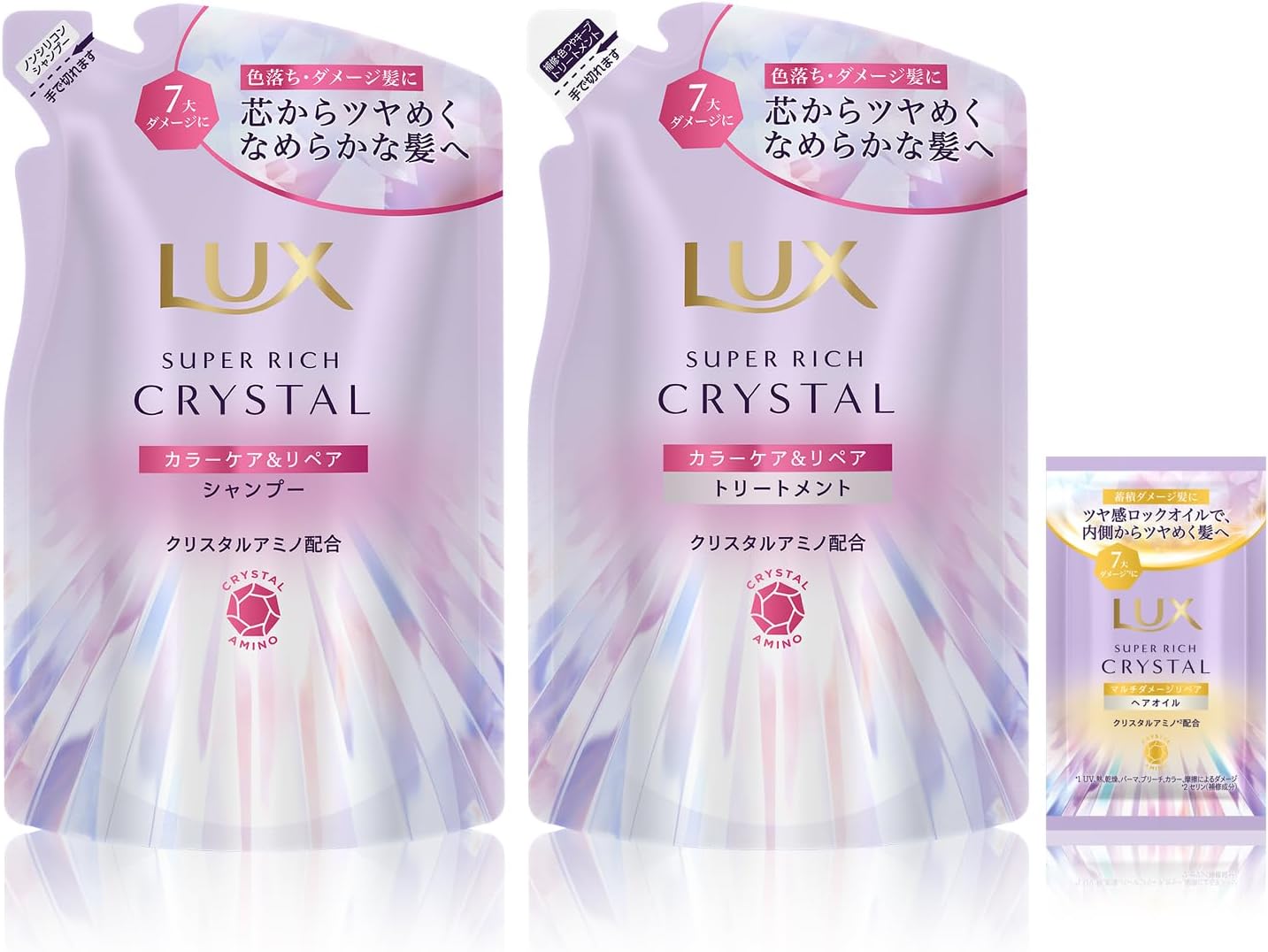 Amazon | LUX (ラックス) クリスタル カラーケア&リペア シャンプー+コンディショナー 詰め替えペア クリスタルヘアオイルおまけ付き | LUX (ラックス) | シャンプー ...