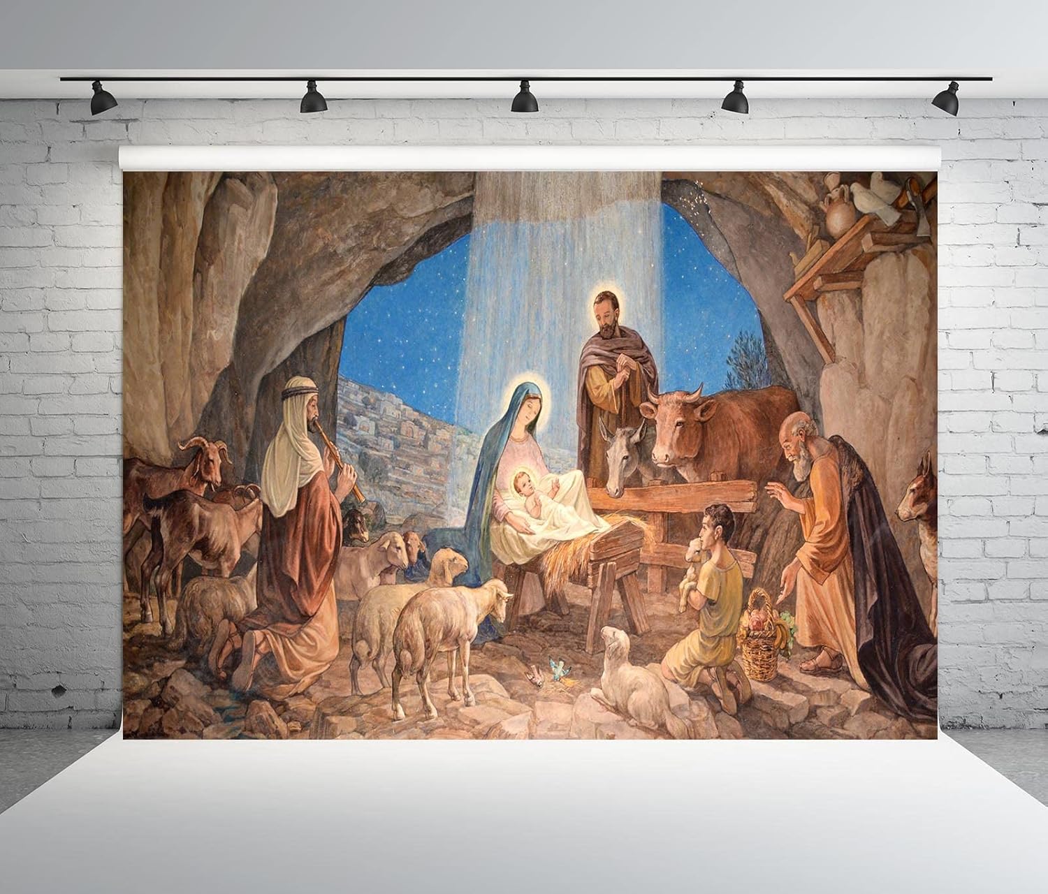 Amazon.com : BELECO 10x8ft Fabric Christmas Nativity Scene Backdrop for ...