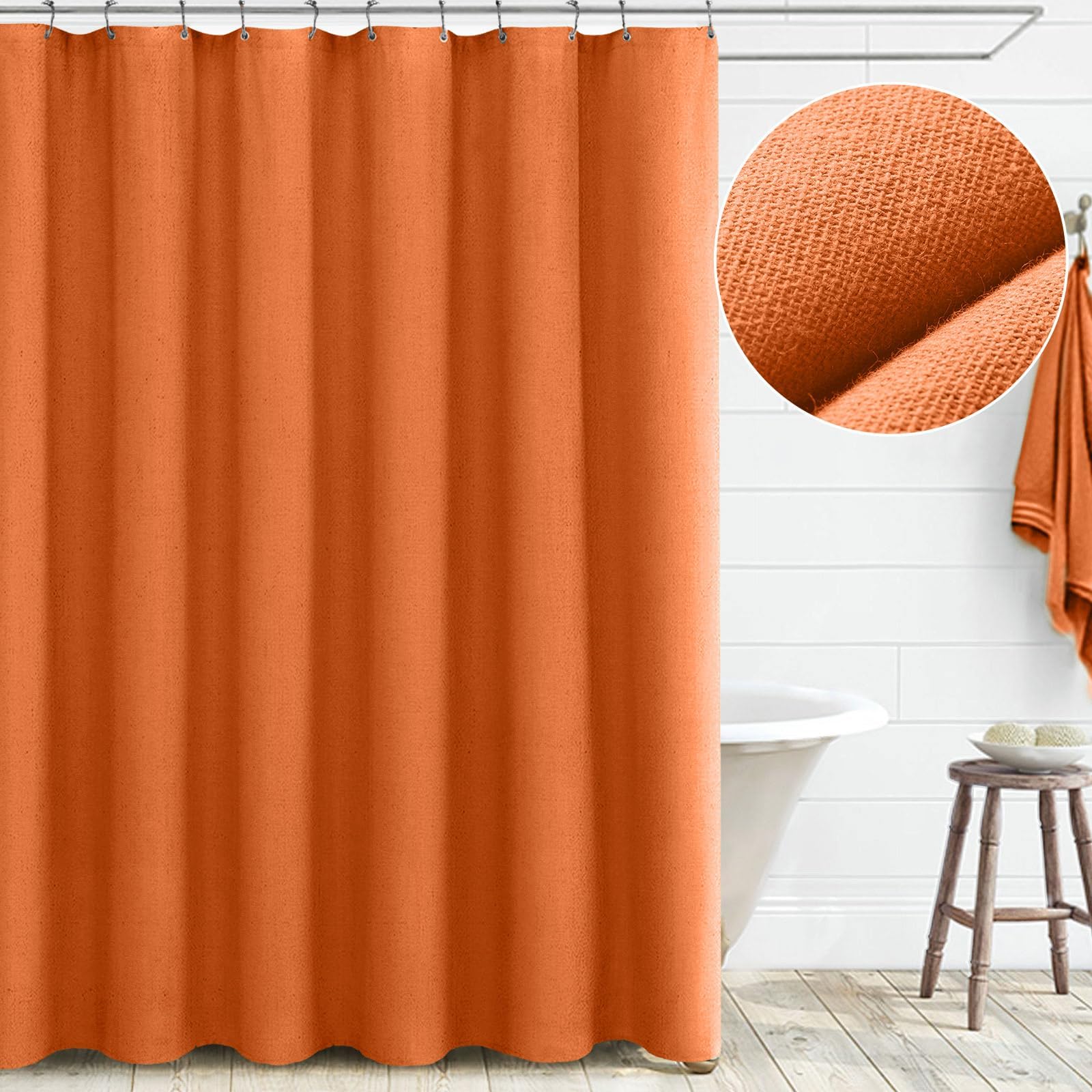 Amazon.com: HONCO DIRECT Vibrant Orange Crumpled Shower Curtain ...
