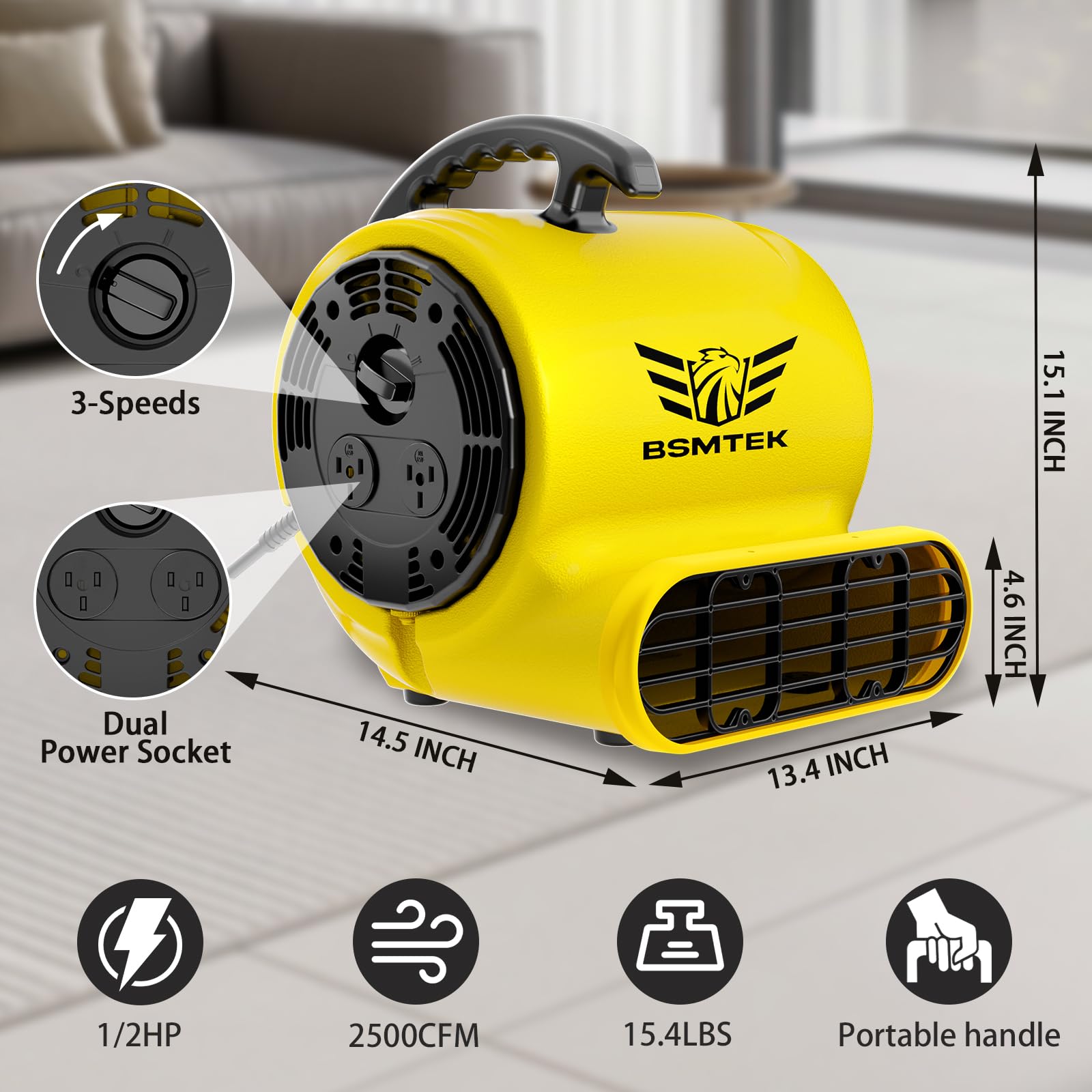 Snapklik.com : BSMTEK Air Mover Blower Fan, Industrial 1/2HP 2500CFM ...