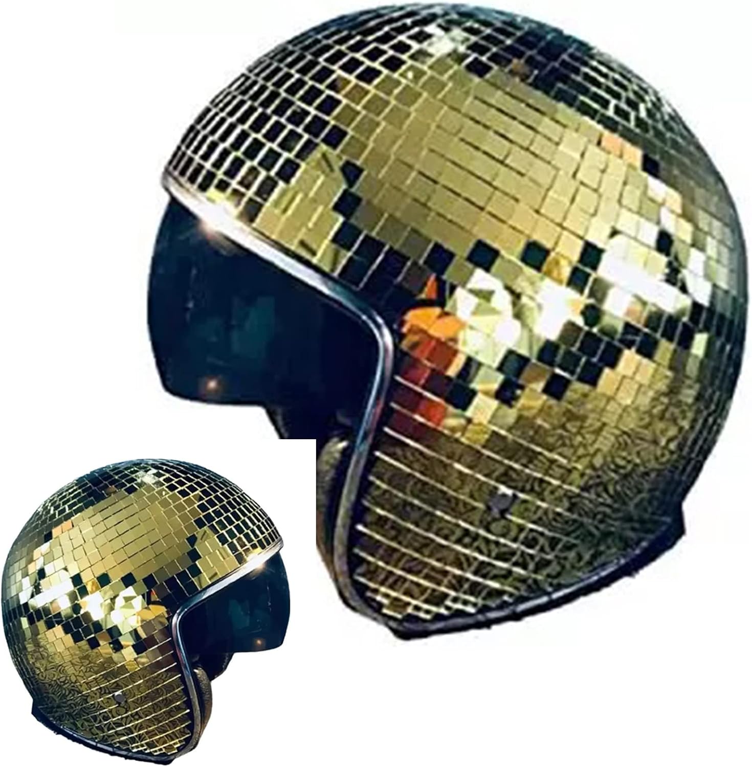 YIZUPTC Disco Ball Helmet with Retractable Visor (Gold), External Light ...