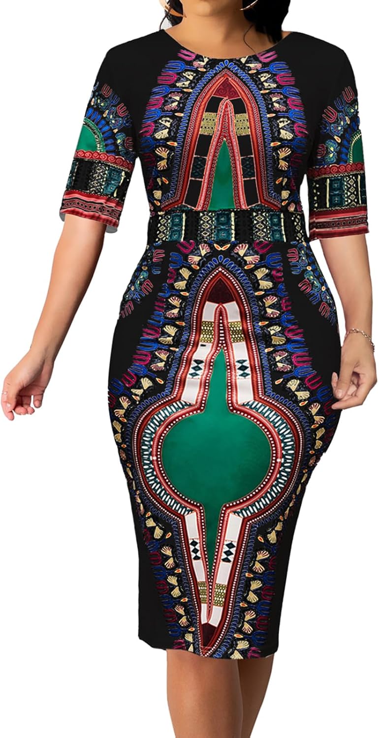 Amazon.com: Women's Elegant African Dress Sexy V Neck Dashiki Traditional Tribal Festival Short ...