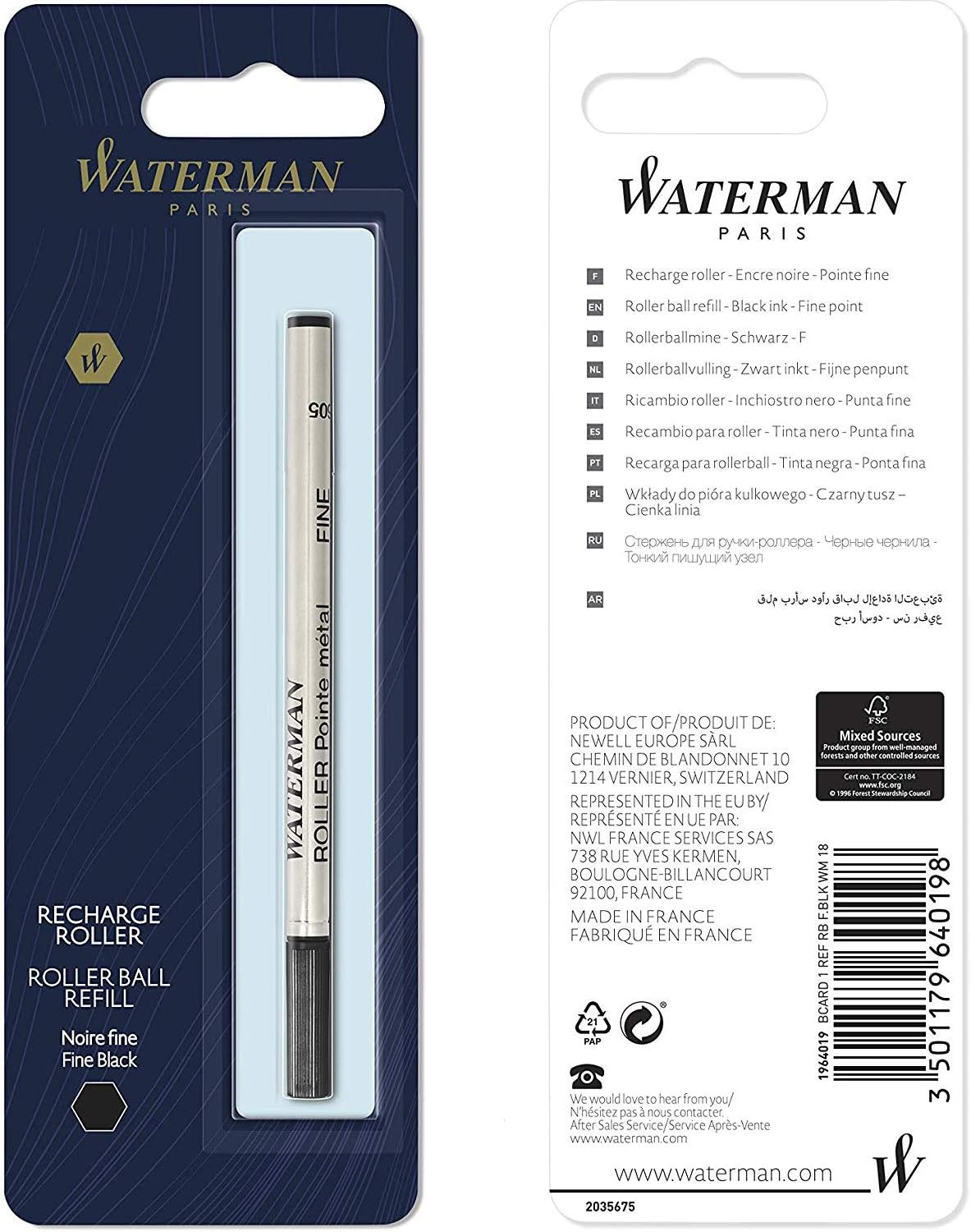 Waterman Rollerball Pen Refill | Fine Point | Black Ink | 1 Count ...