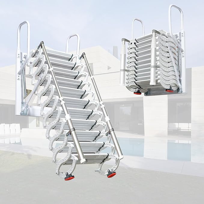 12 Steps Attic Stairs,Wall Mounted Folding Loft Ladder,Retractable ...