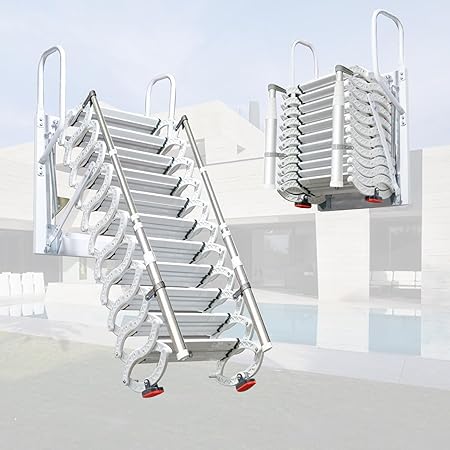 12 Steps Attic Stairs,Wall Mounted Folding Loft Ladder,Retractable ...
