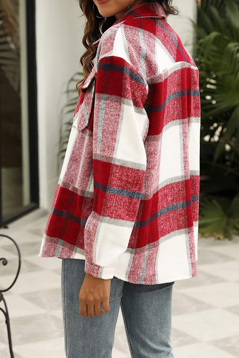 Snapklik.com : Womens Casual Plaid Shacket Wool Blend Button Down Long ...