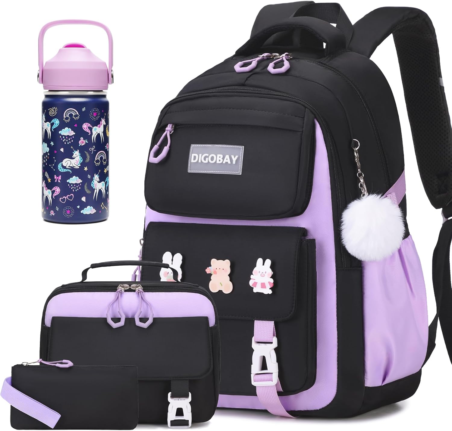 Amazon.com | DIGOBAY 3PCS Girls Backpack Set with 14oz Kids Insulated ...