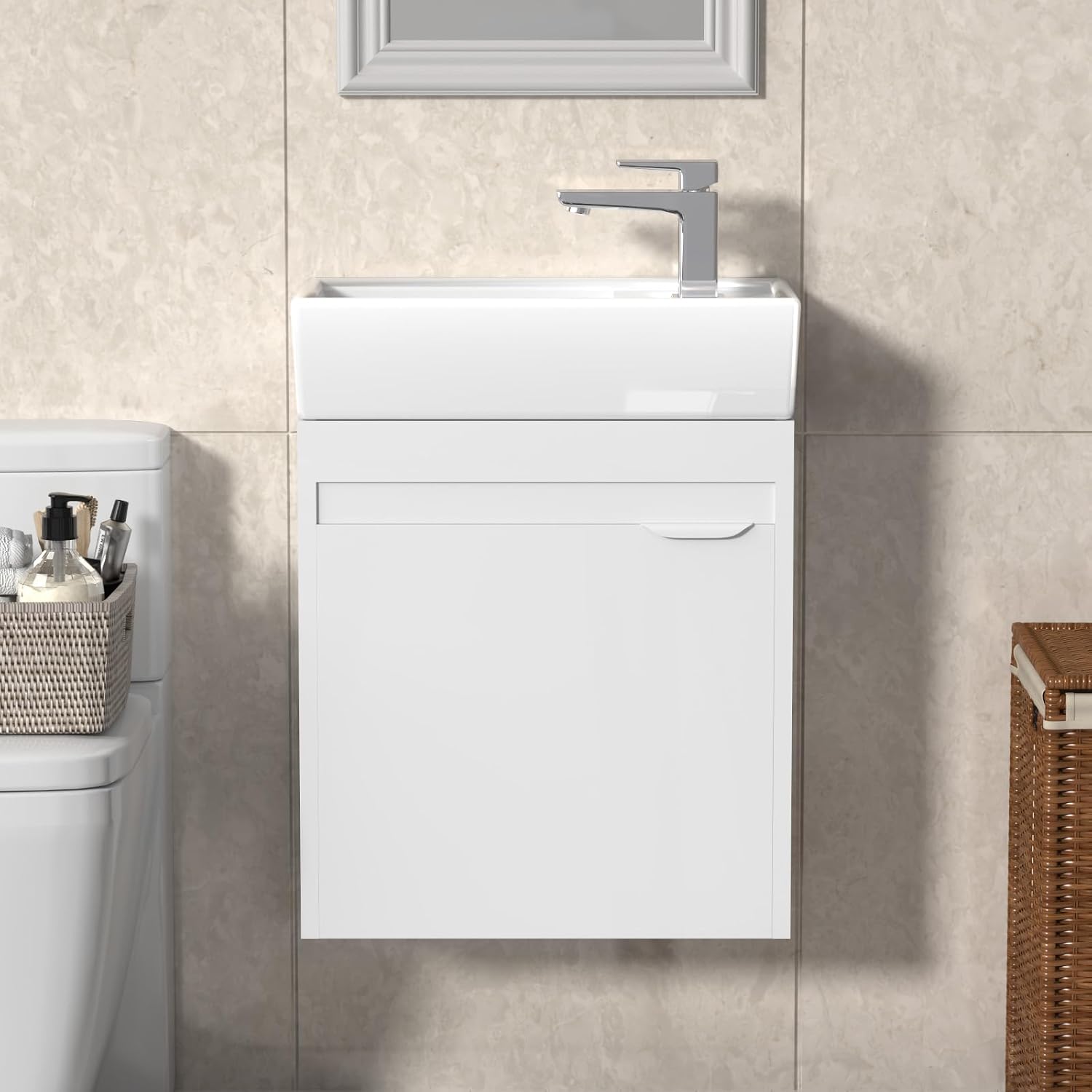 Bathroom Sink and Vanity Unit – 40cm Wall Mounted Cloakroom Vanity with ...