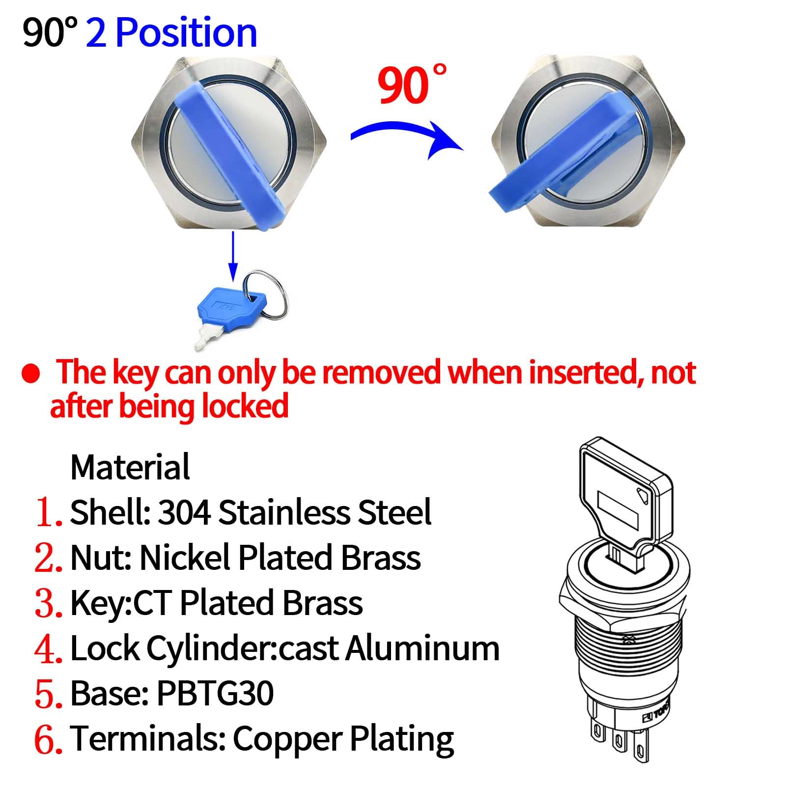Snapklik.com : ZJWZJH 19mm 3/4" Key Switch Rotary Switch On/Off Metal ...