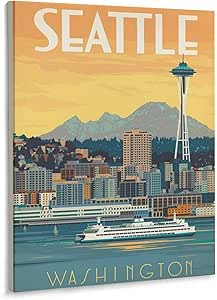 Cartazes Seattle, WA Ferry Poster Vintage Travel City Posters Canvas ...