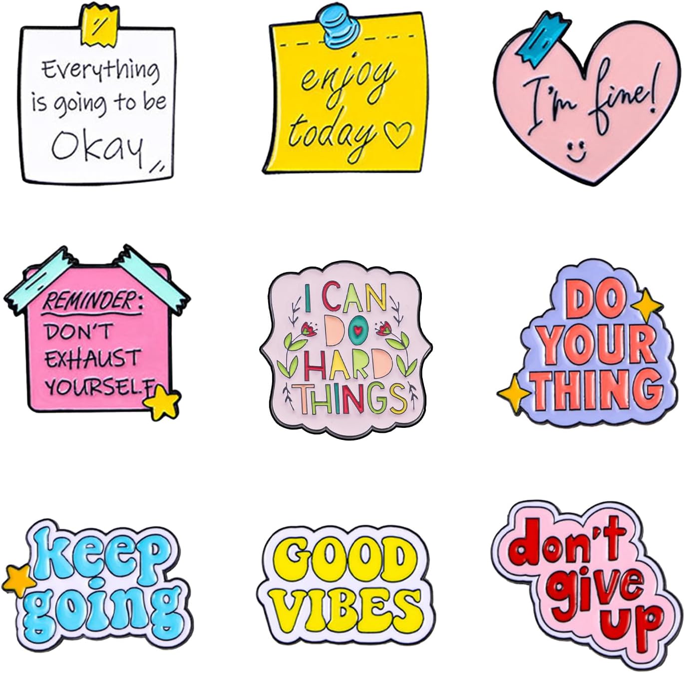 Amazon.com: Motivational Pins Set 9PCS Inspirational Saying Brooch Pins ...