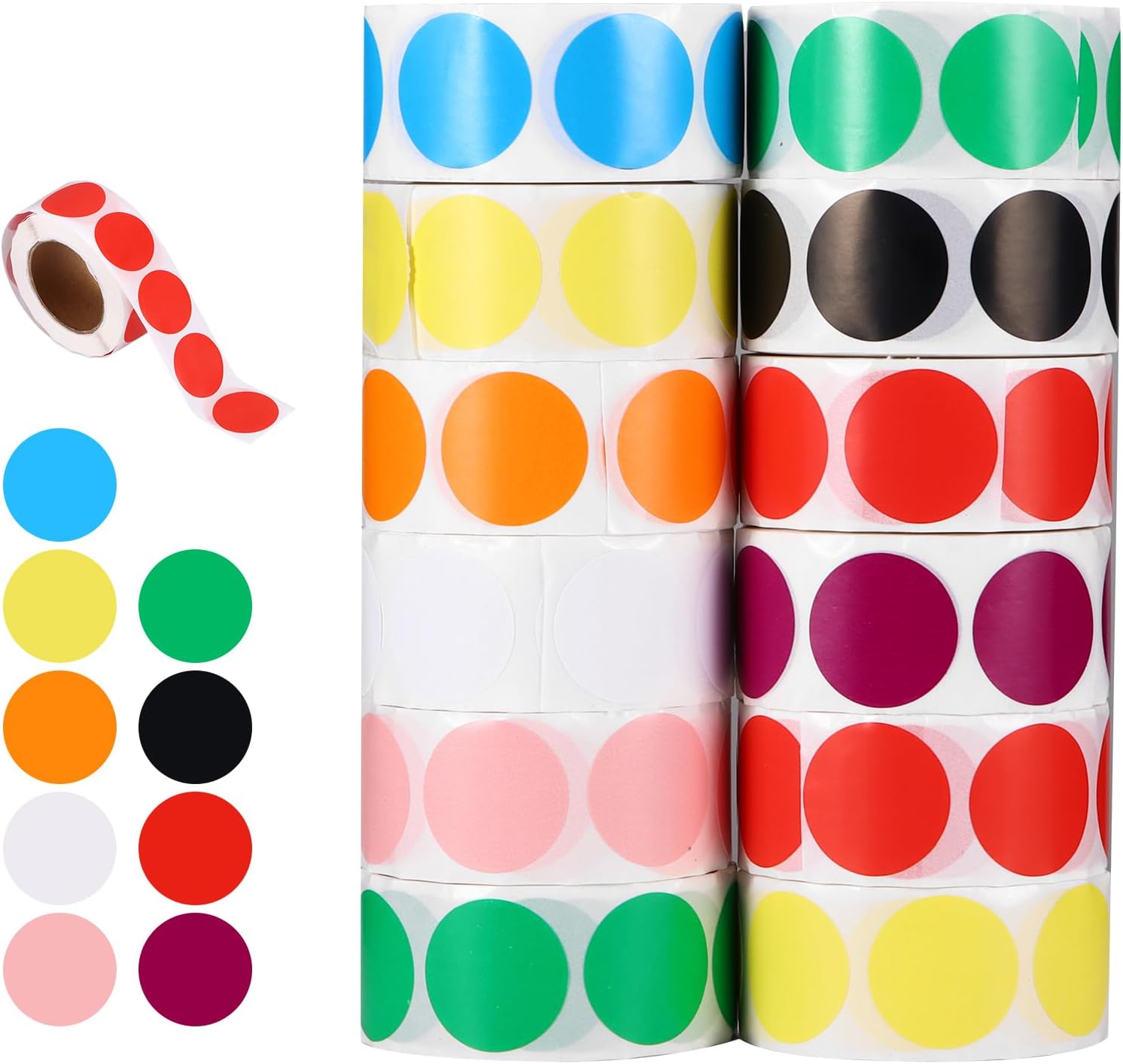 6000PCS Round Stickers,12 Rolls Coloured Dot Round Circle Stickers ...