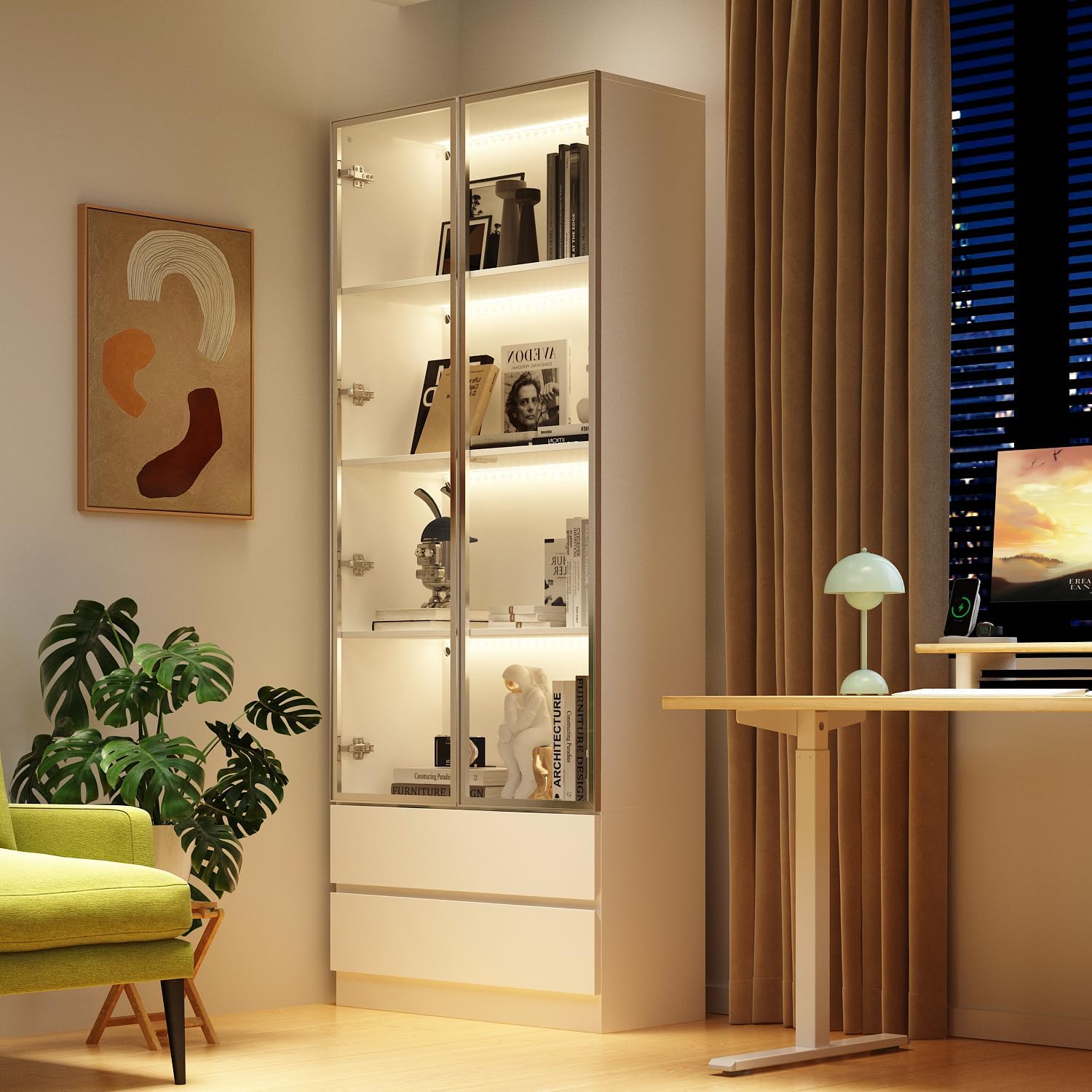 Amazon.com: Homsee 78.7" H Bookcase Bookshelf with LED Lights, Glass ...