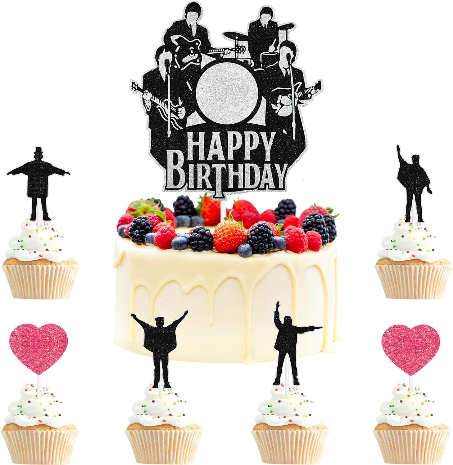 Amazon.com: Rock Band Themed Happy Birthday Cake Toppers 7-Piece Set ...