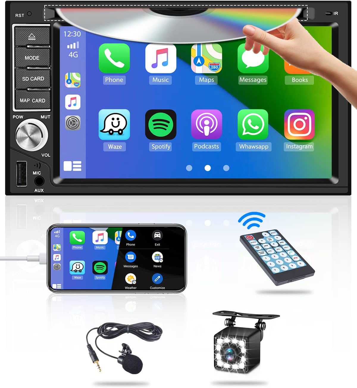 Double Din DVD CD Car Stereo with Carplay Android Auto Hikity 6.2 Inch ...