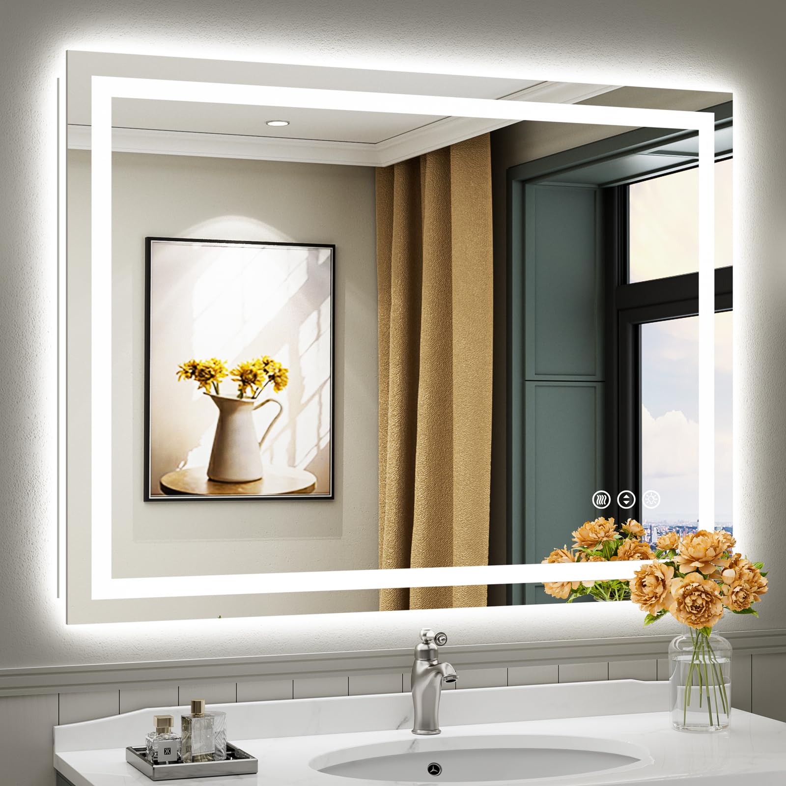 Amazon.com: 48"x36" LED Bathroom Mirror with Lights, Backlit & Front ...