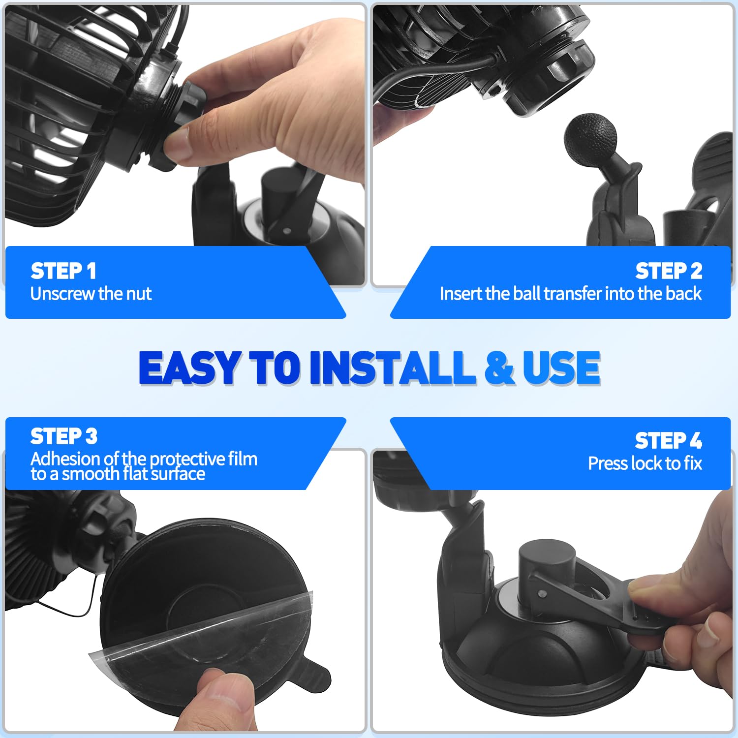 Snapklik.com : 2V Car Fan, 5 Portable Auto Cooling Fan, Adjustable Dual ...