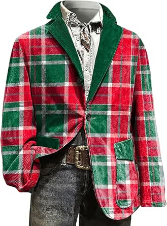 Mens Christmas Corduroy Blazer Jackets Ugly Graphic One Button Sport ...