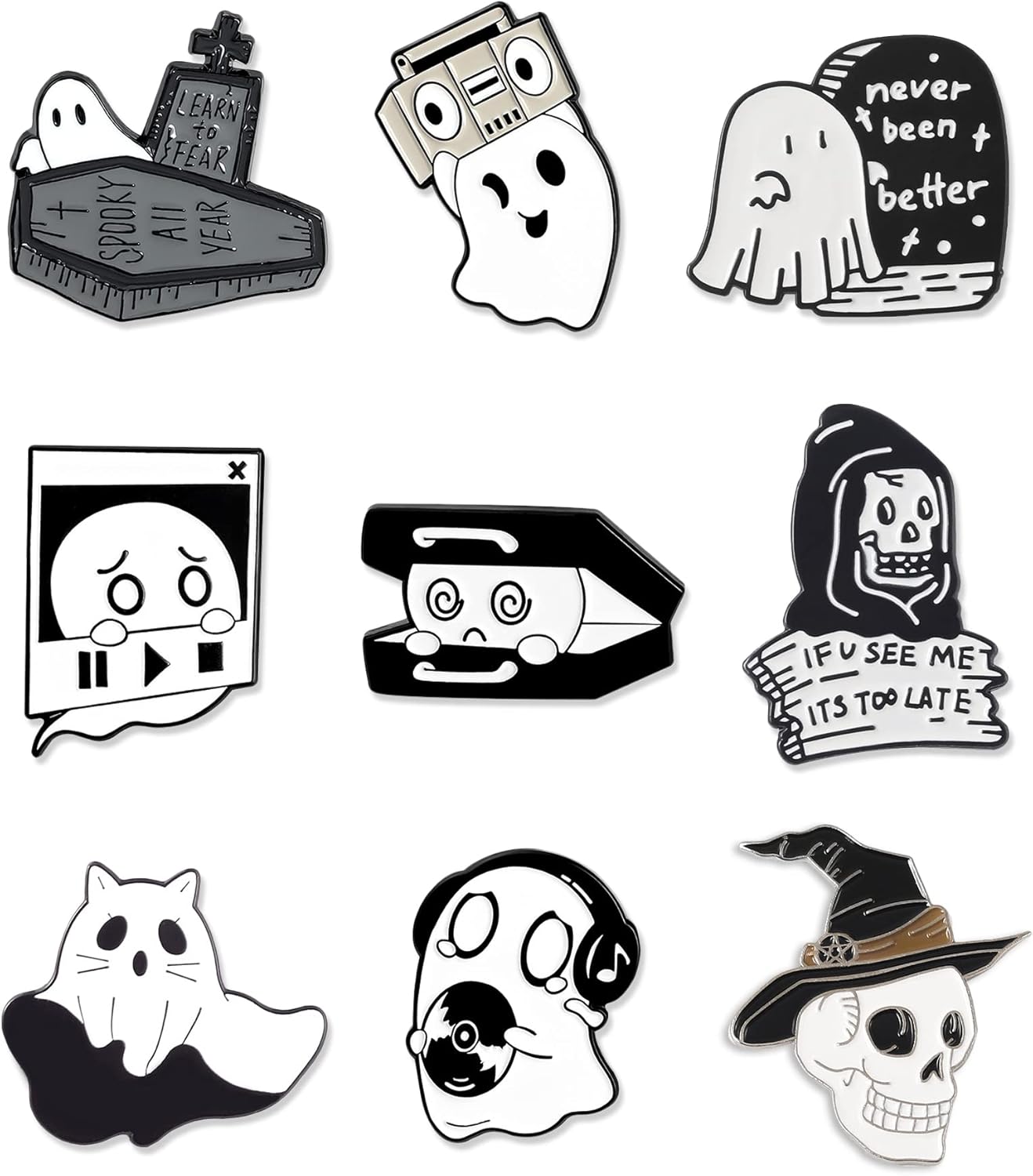 Amazon.com: RUIFEN 9 Pcs Cute Ghost Enamel Pins, Cartoon Cat Skull ...