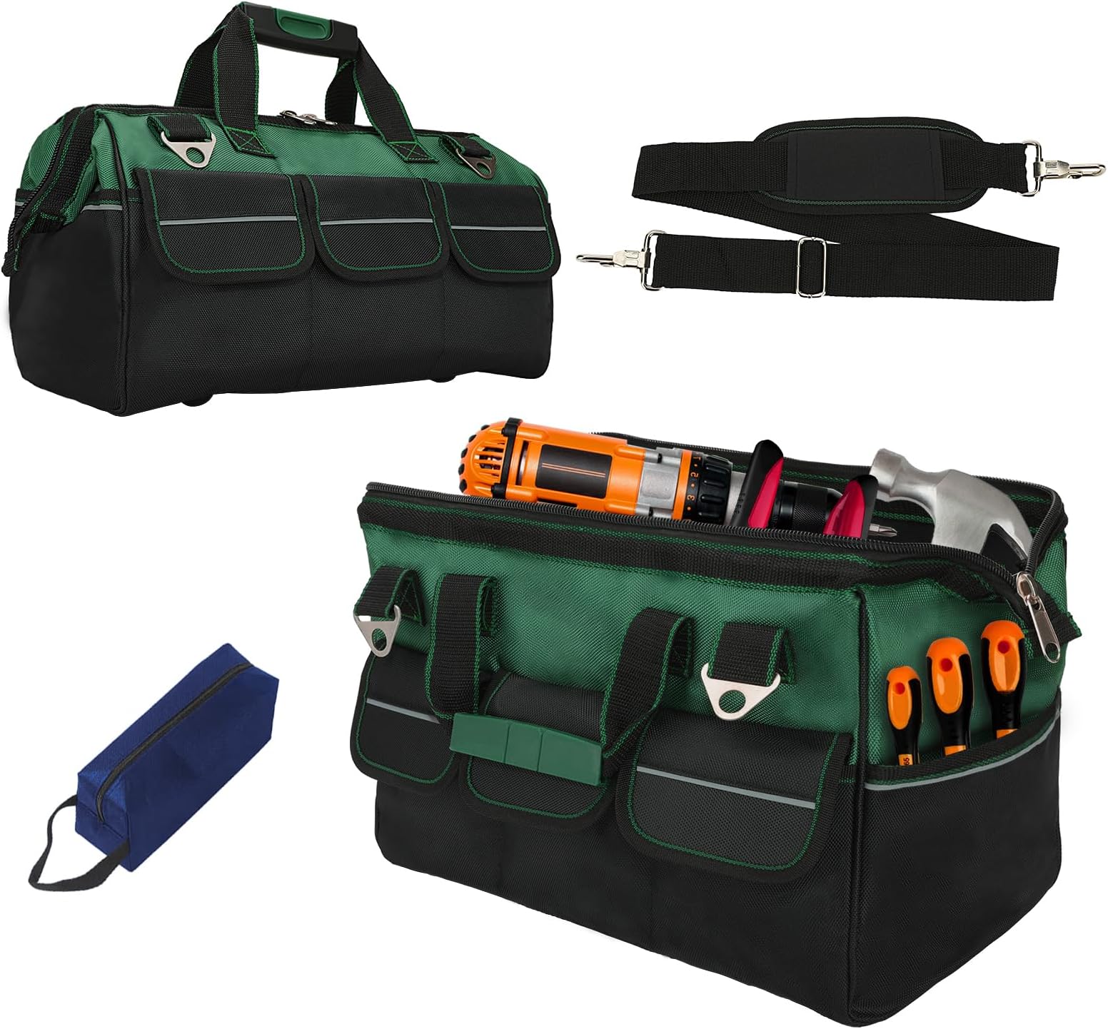Tool Bag 16-Inch, Multi-Pockets Wide Mouth Tool Bag Organizer,Heavy ...