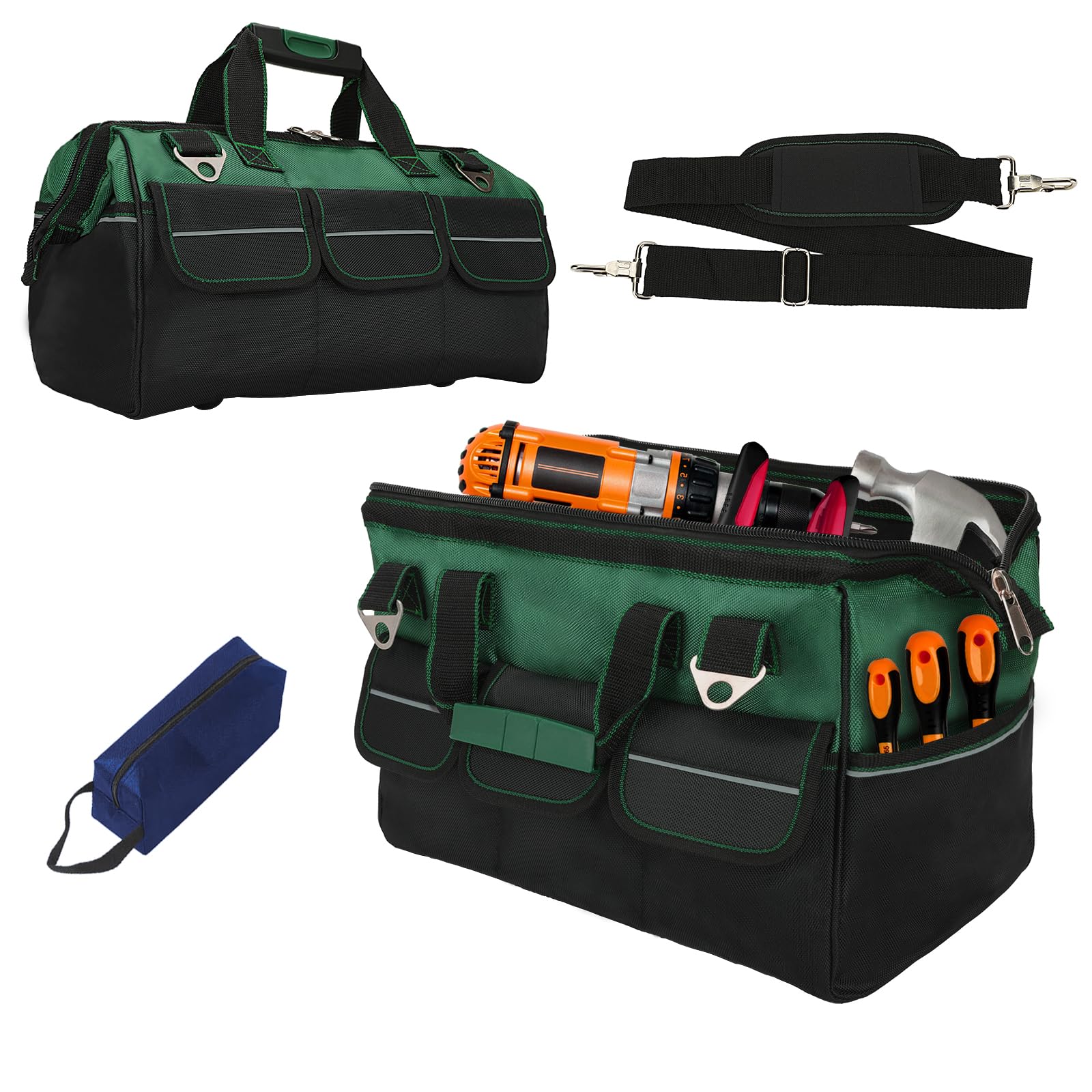 Tool Bag 16-Inch, Multi-Pockets Wide Mouth Tool Bag Organizer,Heavy ...