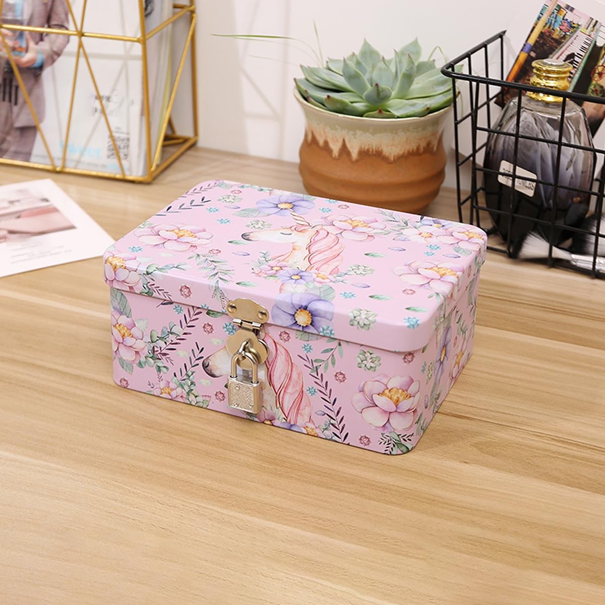 wolpin Metal Cute Storage Box With Lock & Key Jewellery Organisercase ...
