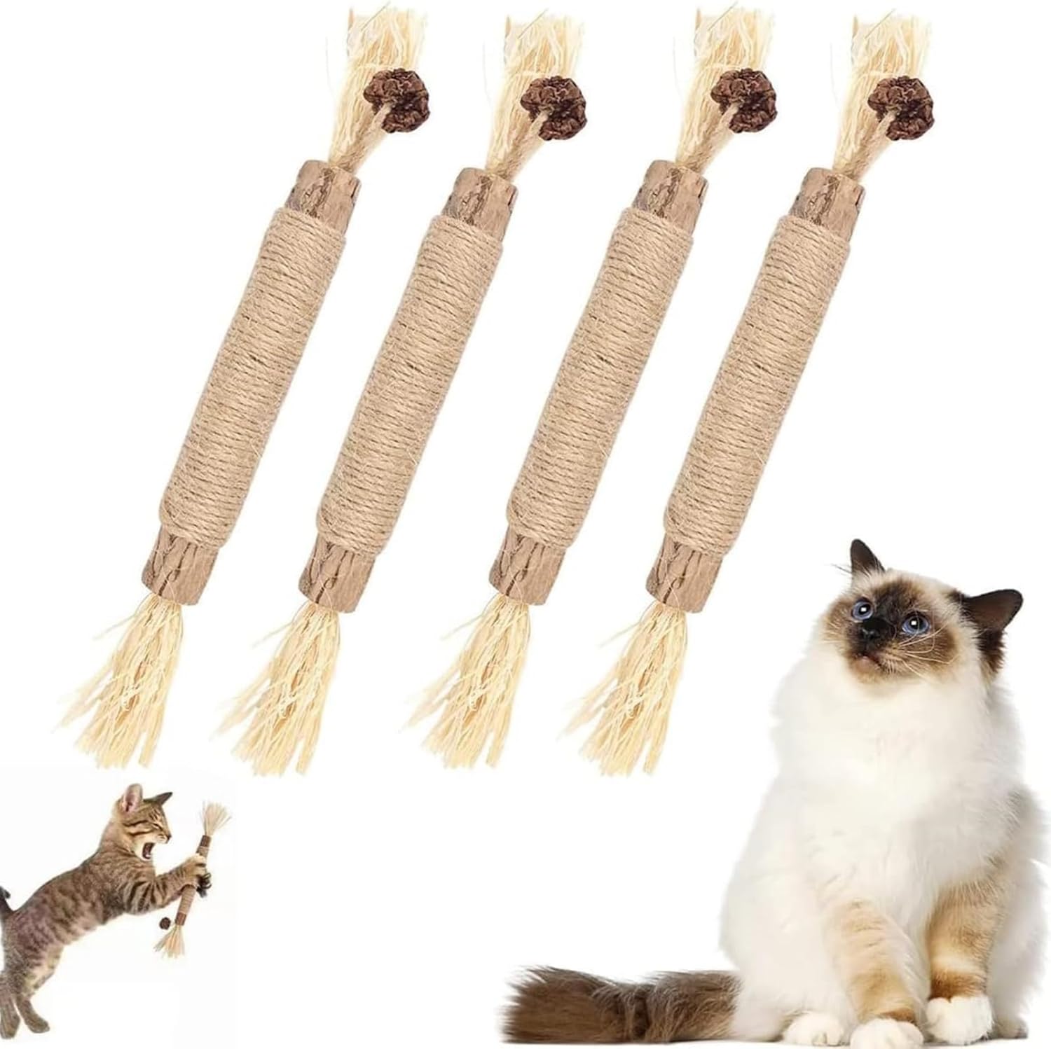 Catnip Toys 4 Pack Silvervine Chew Stick for Indoor Cats, Natural Cat ...