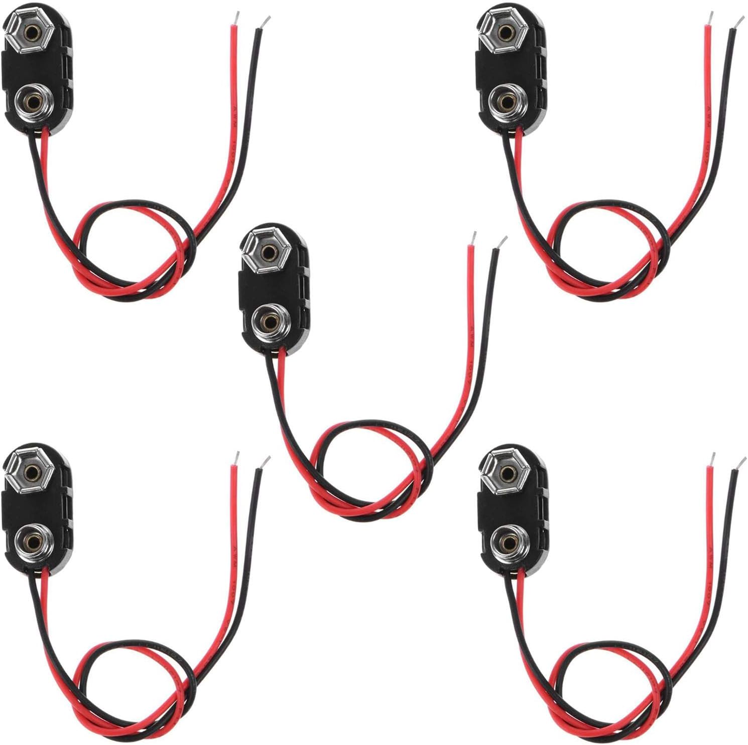 Amazon.com: 9V Battery Clip Connector Tinned Wire Leads 15cm Black Red ...