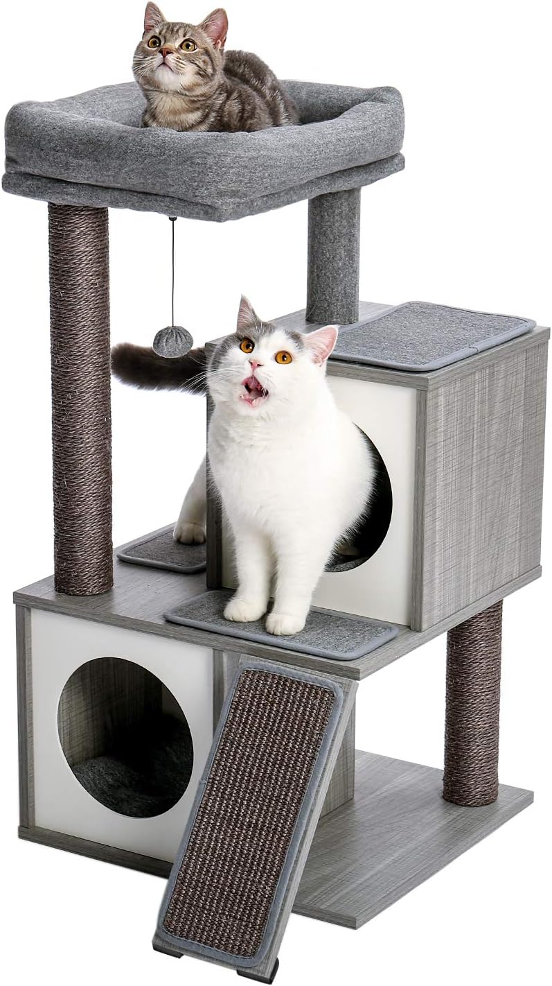 PAWZ Road [34''=86CM] Cat Tree Wood Cat Tower with Double Cat Condos ...