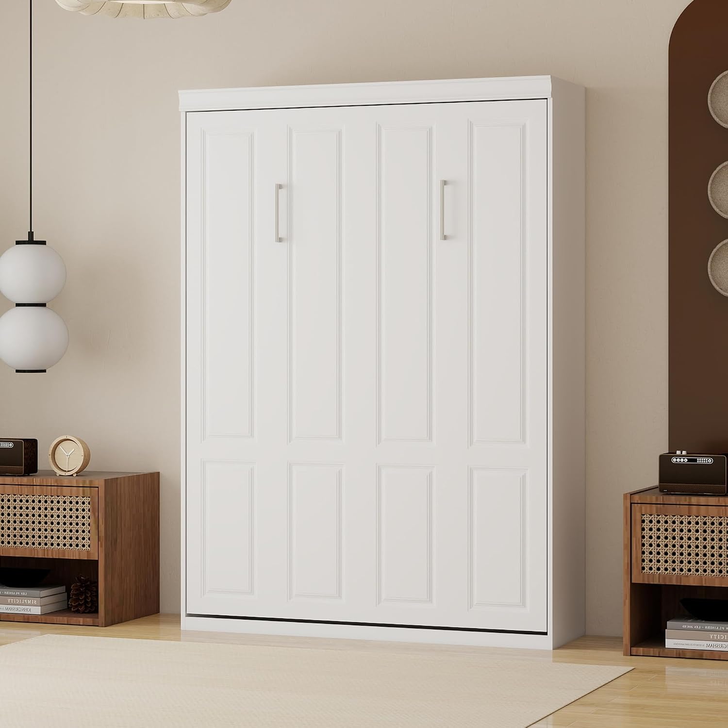 Amazon.com: ClassyCabin White Murphy Bed Full: 59'' Wood Horizontal ...