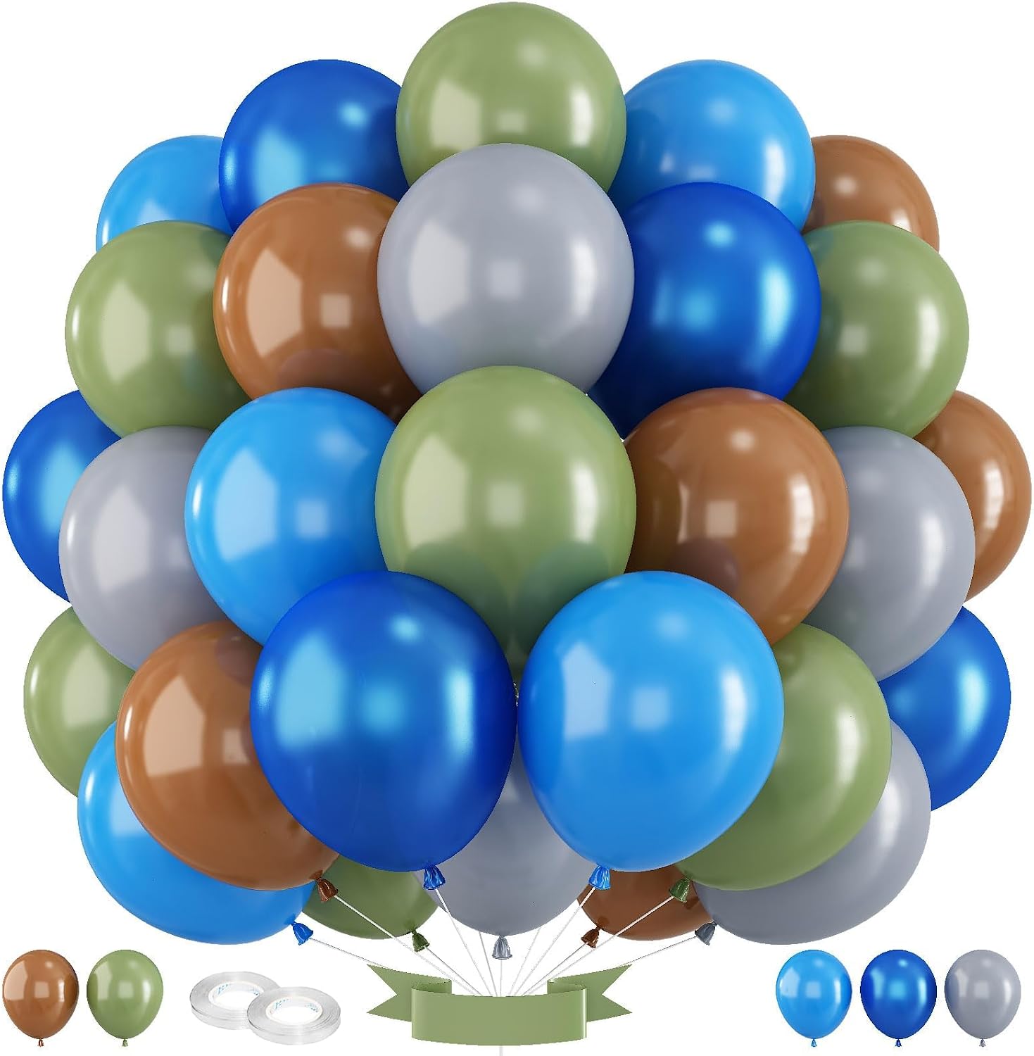 Amazon.com: Blue Green Balloons 60 Pcs 12 Inch Sage Green Blue Brown ...