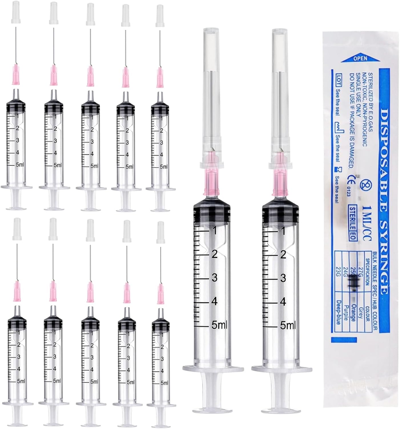 12pcs 5ml Syringe with Luer Plastic Syringe Cannula Syringe Set with ...