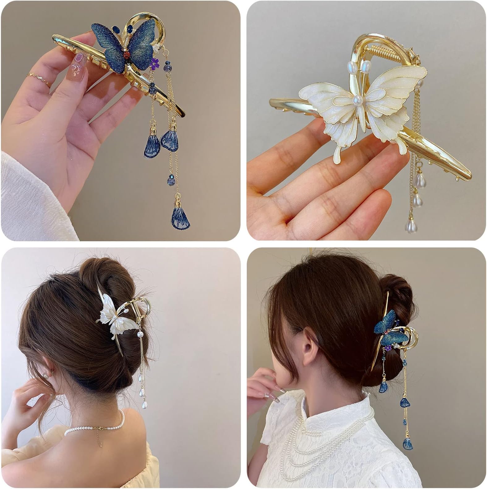 Amazon.com : Jumwrit Gold Butterfly Hair Claw Clip Strong Hold Metal ...