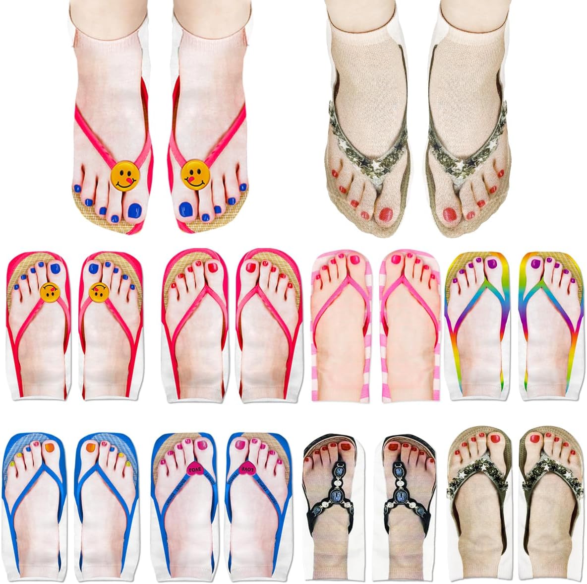 Amazon.com: Quaocens 8 Pairs Flip Flop Socks,3D Manicure Print Socks ...