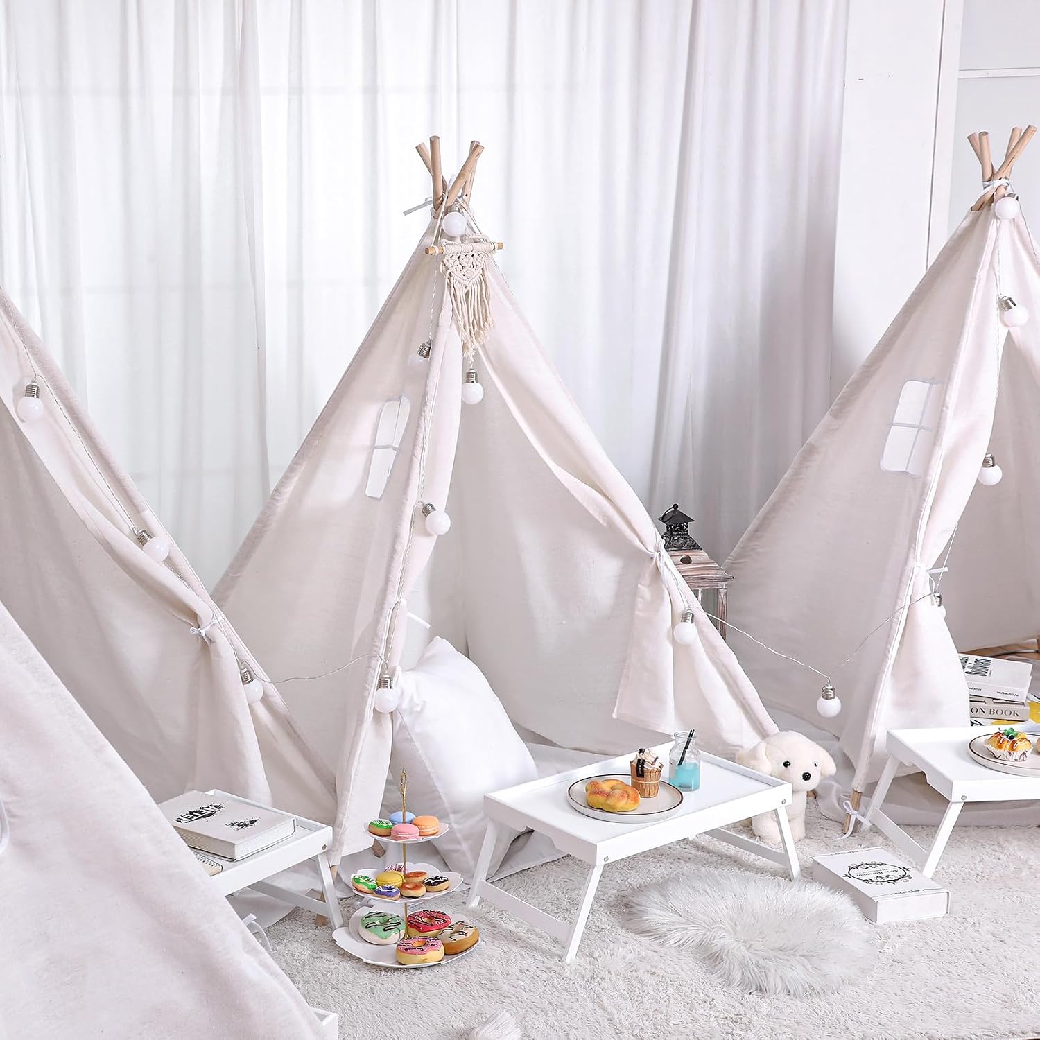 Amazon.com: Windyun 4 Pcs Teepee Tent Boys Girls 63 Inch Cotton Canvas ...