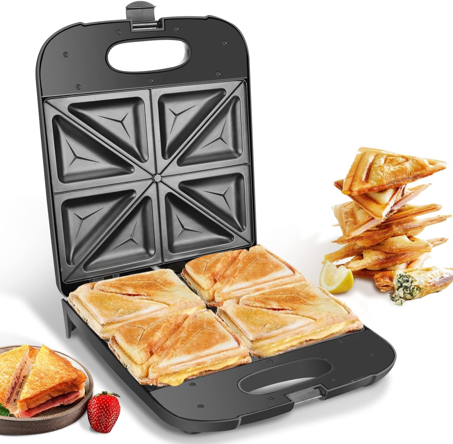 Aigostar Sandwich Toaster, 4 Slice Toastie Maker and Grill with Non ...