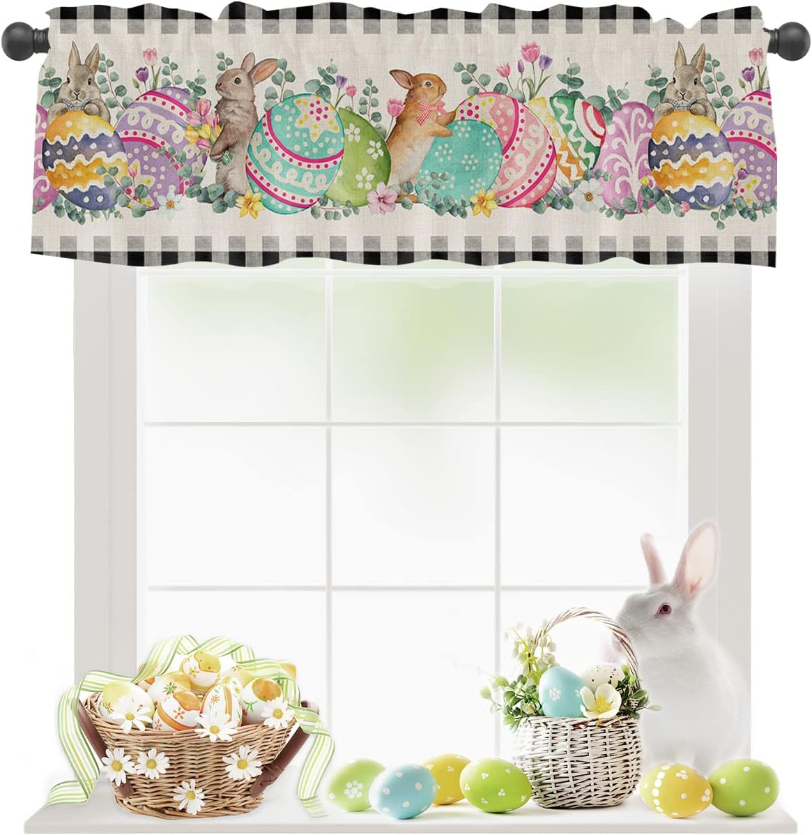 Amazon.com: Easter Valance for Windows Bunny Eggs Curtains Valances ...