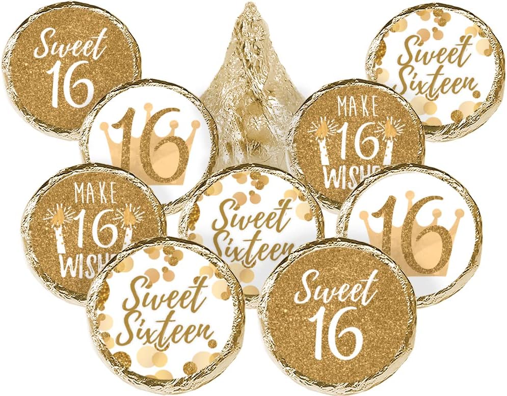 Amazon.com: White and Gold Sweet Sixteen Kisses Candy Stickers - 16th ...