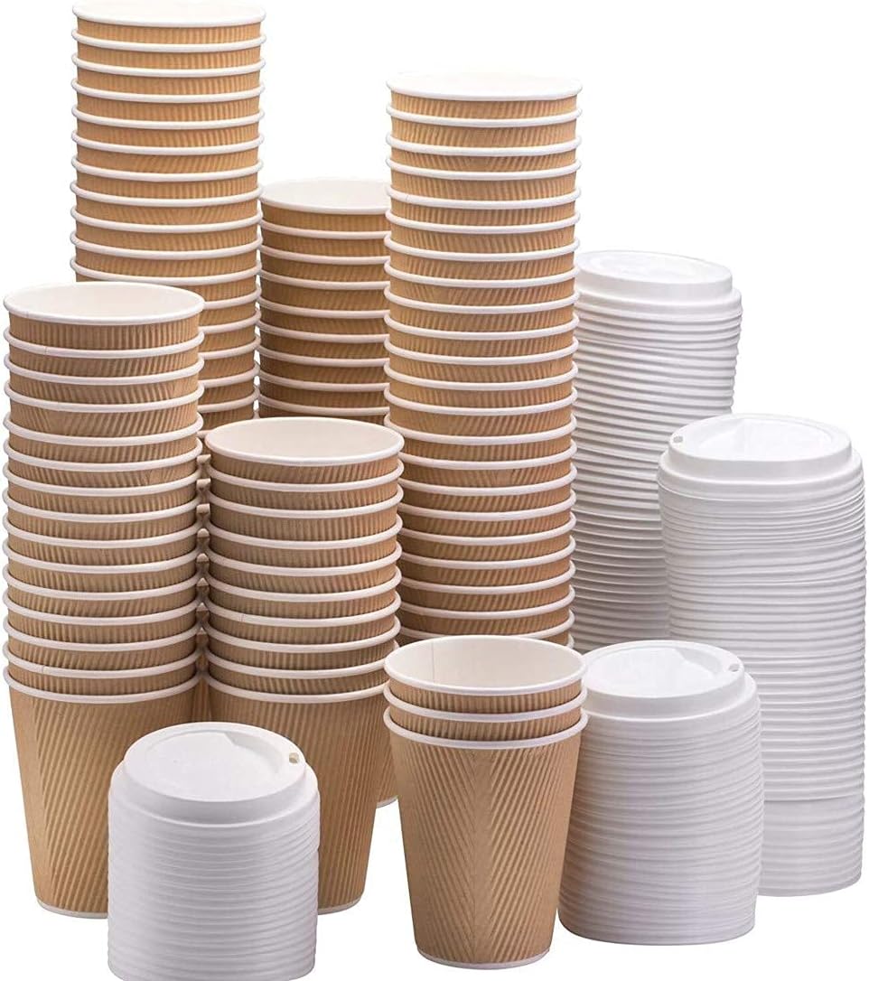 HOT BARGAINS 100 X Kraft triple walled disposable paper ripple cups ...