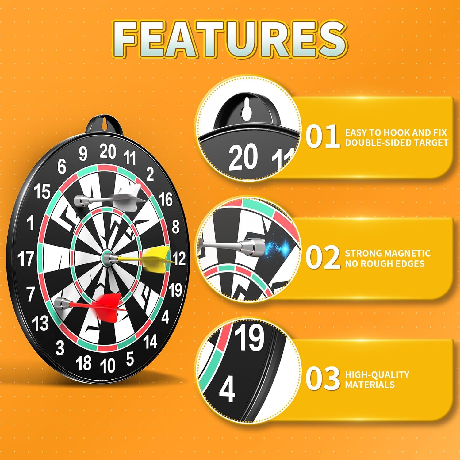 Doloowee 14 PCS Double-Sided Magnetic Kids Dart Board Set, Large Size ...