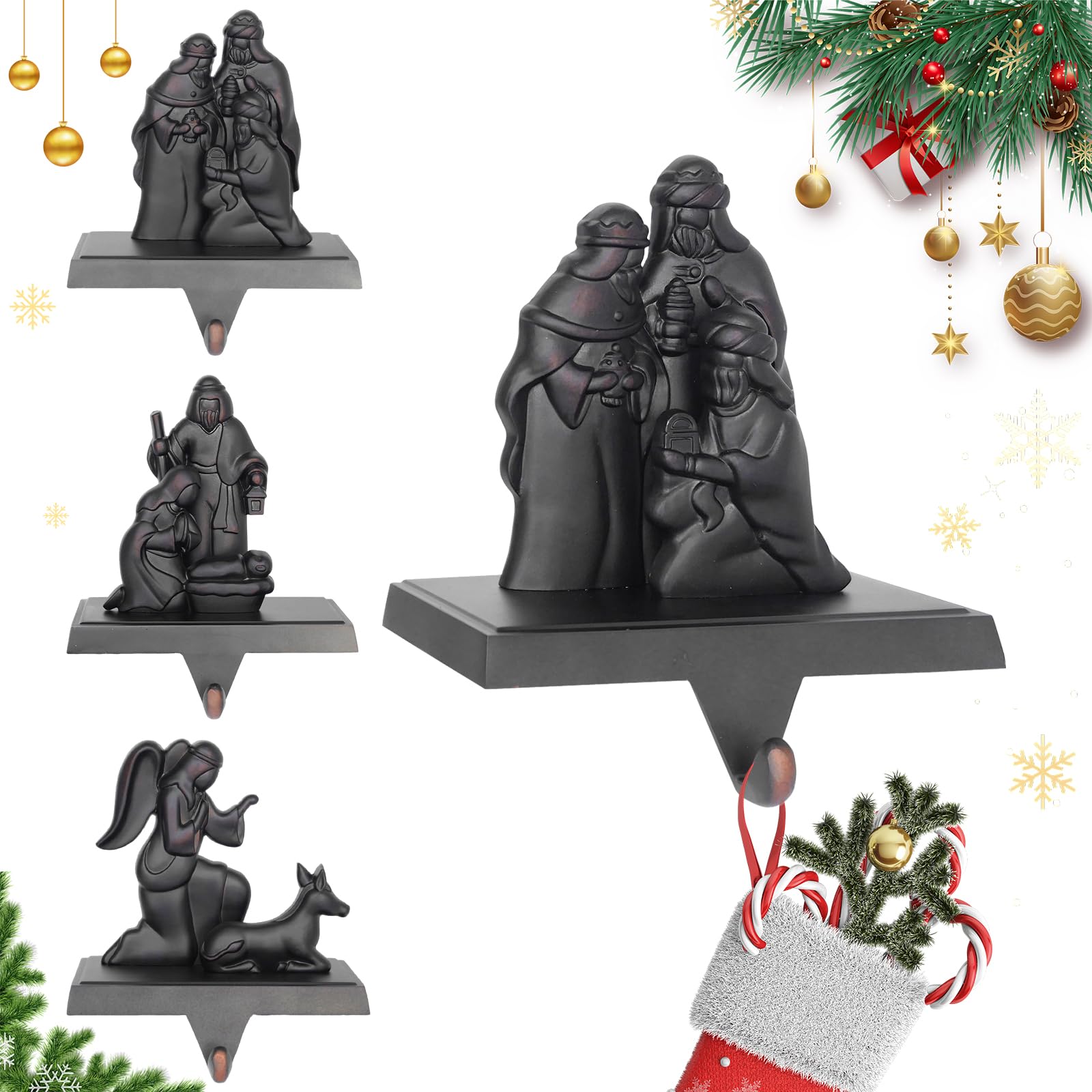 Amazon.com: Stranthother Set of 4 Heavy Duty Cast Iron Christmas ...