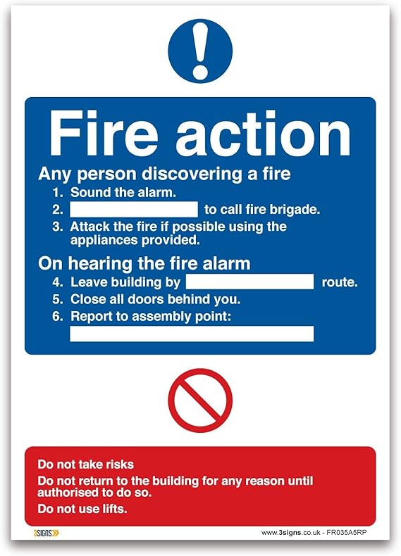 Fire Action Plan Sign - A5 1mm Rigid Plastic Sign - Fire Action Safety ...