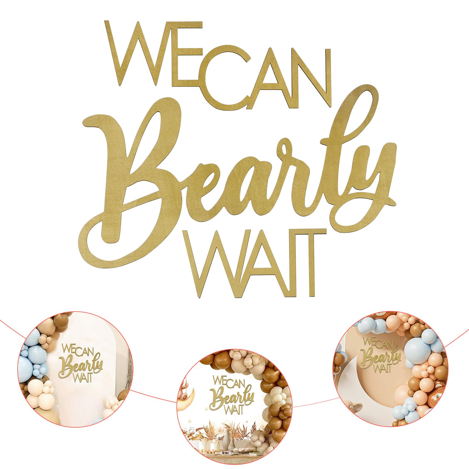 Snapklik.com : We Can Bearly Wait Sign Gold Teddy Bear Baby Shower ...