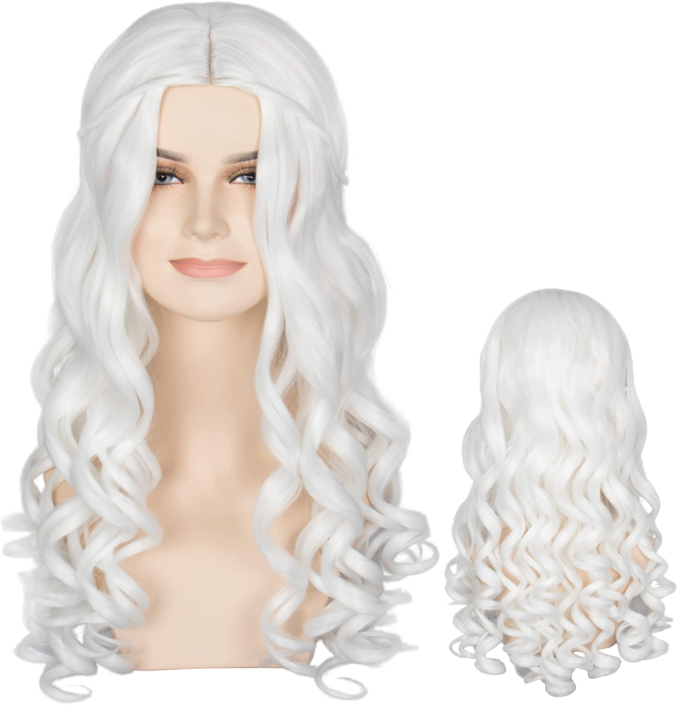 Amazon.com: Miss U Hair Women Long Curly White Costume Wig Witch Queen ...