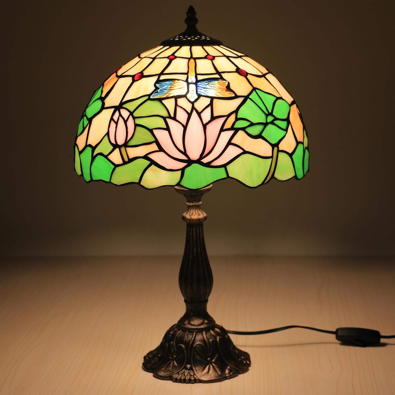 tuomoxte Tiffany Side Table Lamps for Living Room W/LED Bulb Lotus ...